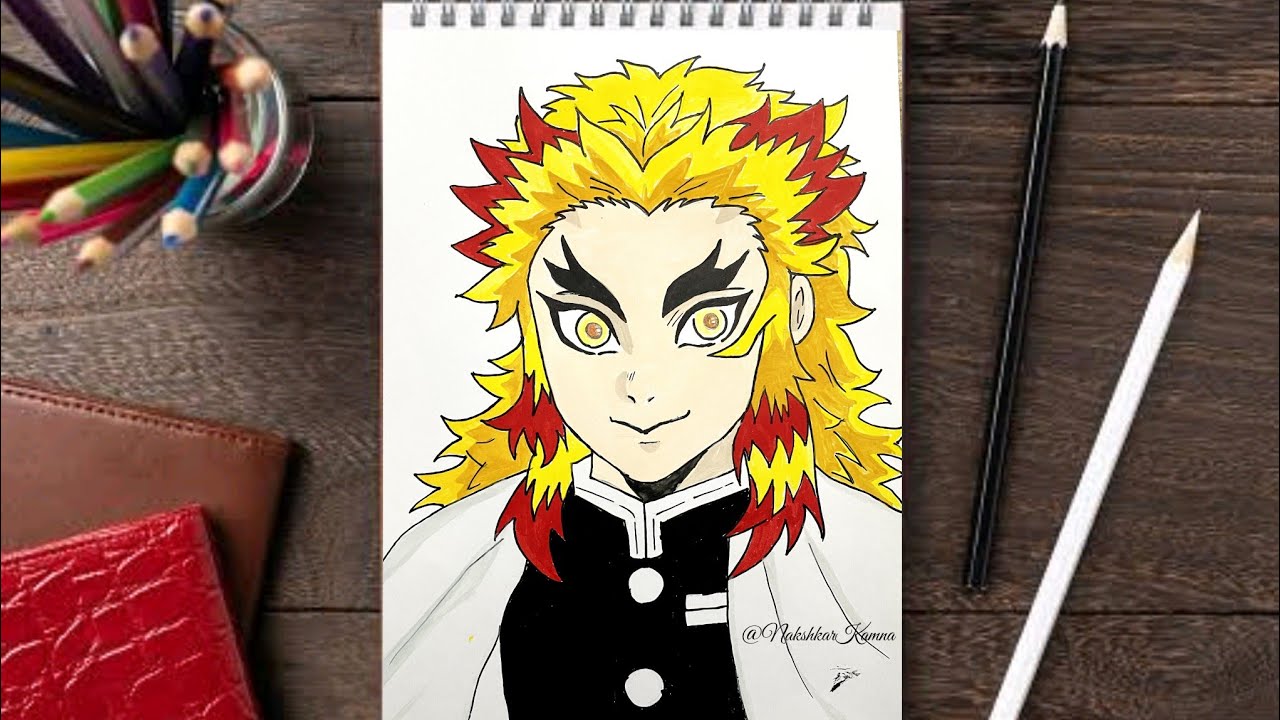 Easy Kyojuro Rengoku Drawing for kids😍 || How to draw Rengoku | Step by ...