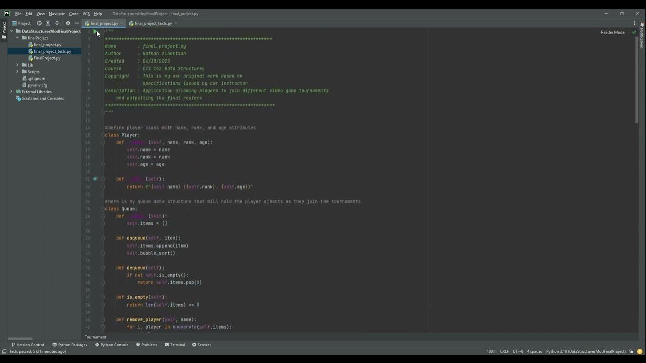Data Structures Final Project (tournament program) - YouTube
