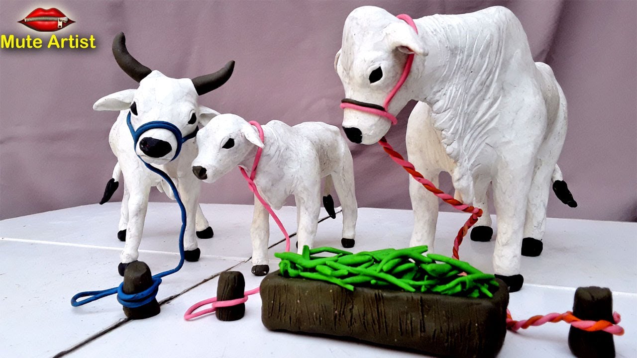 Sculpting clay: Making Cow Family with clay | Clay Animals Art | Making ...