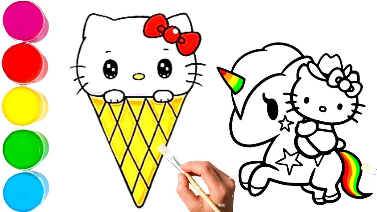 Hello Kitty Cute Ice Cream and unicorn 🦄 Easy drawing with Acrylic ...