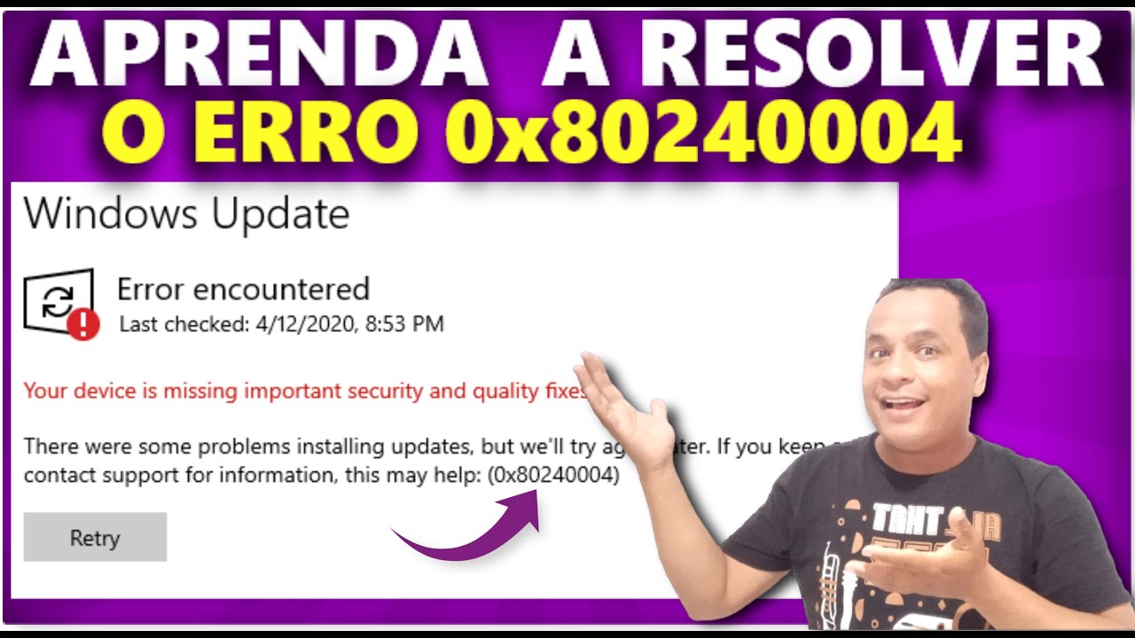 COMO CORRIGIR O ERRO 0x80240004 NO WINDOWS UPDATE - YouTube