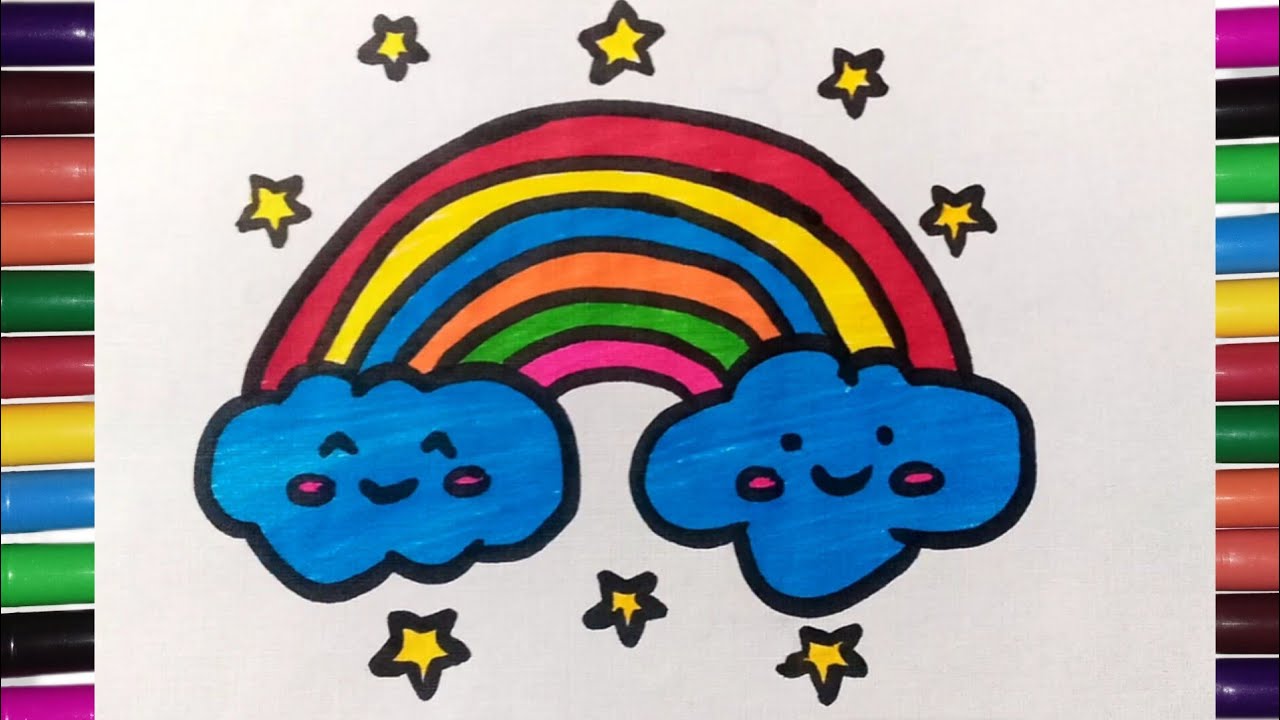 easy rainbow cloud drawing tutorial/rainbow drawing and coloring for ...