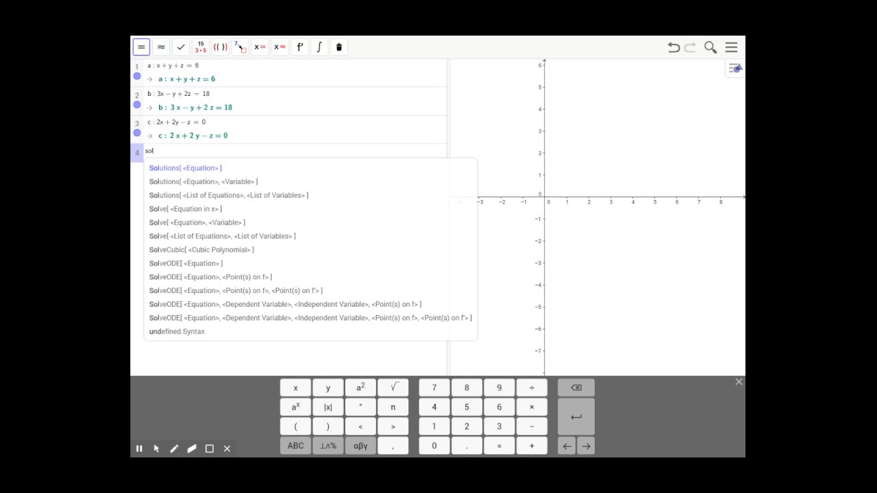 Solving 3 x 3 equations using Geogebra - Simultaneous Equations 3.15 - YouTube