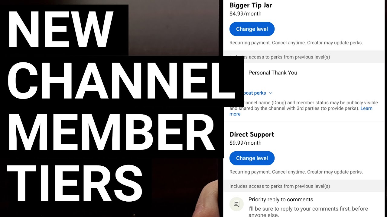 Update to Channel Memberships - $5, $10, and $50 Tiers Added! - YouTube