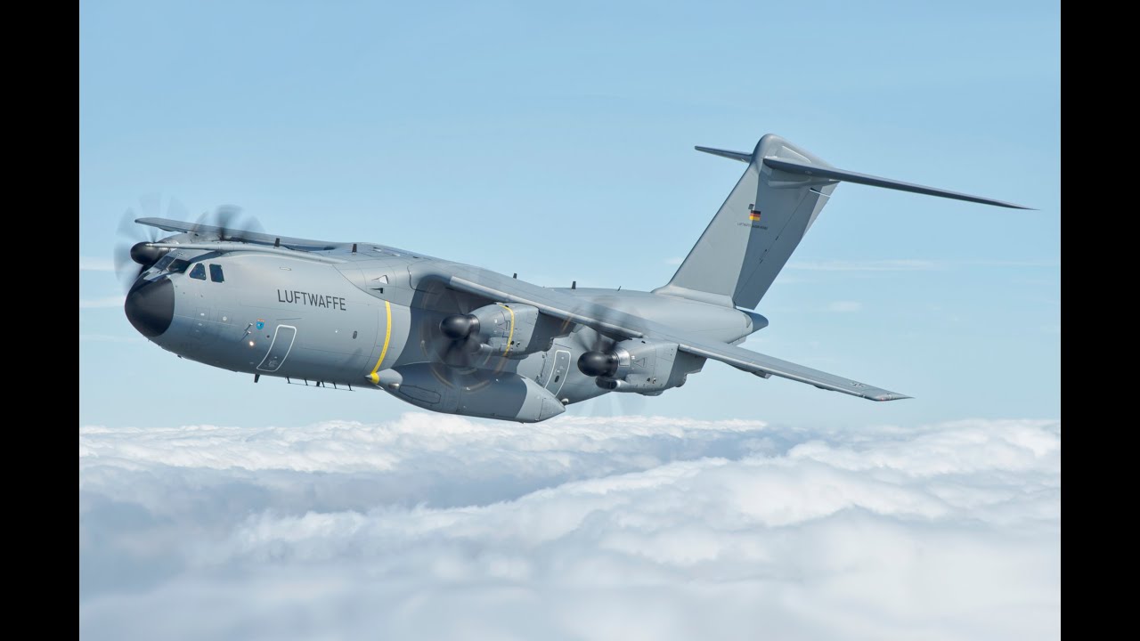 The Noisy German Airbus A400M Atlas cruising overhead above the clouds ...