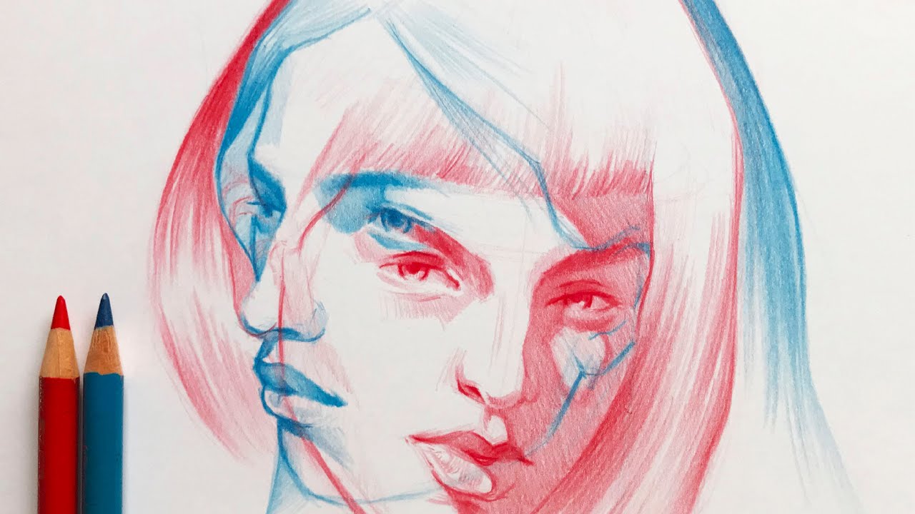 Double Portrait Drawing Sketch with Polychromo Color Pencils - by Juan ...