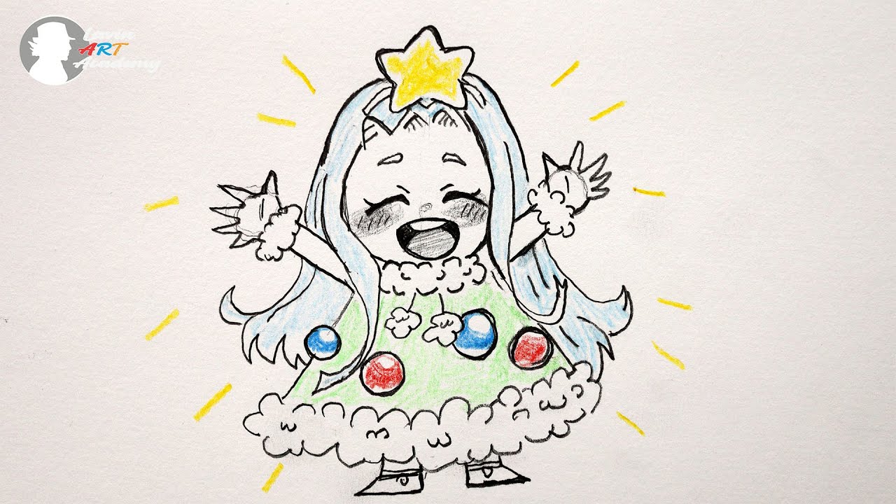 How to Draw Anime Chibi Eri As a Christmas Tree - YouTube