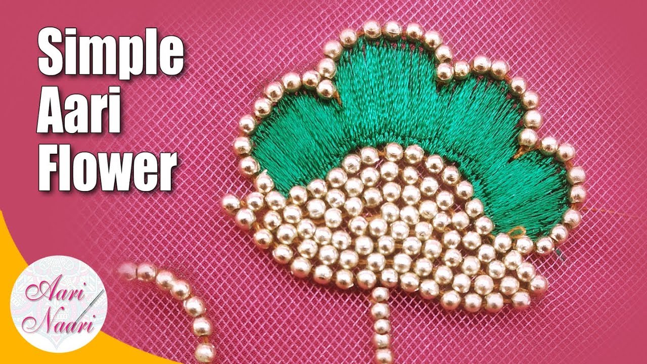 simple aari flower tutorial on net cloth| easy hand embroidery on net ...