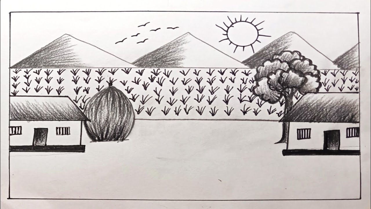 খুব সহজভাবে গ্রামের প্রাকৃতিক দৃশ্য আঁকা । Scenery drawing with pencil ...