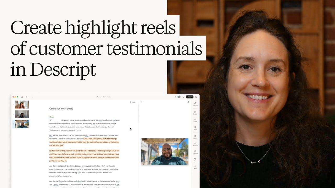 Create highlight reels of customer testimonials in Descript - YouTube