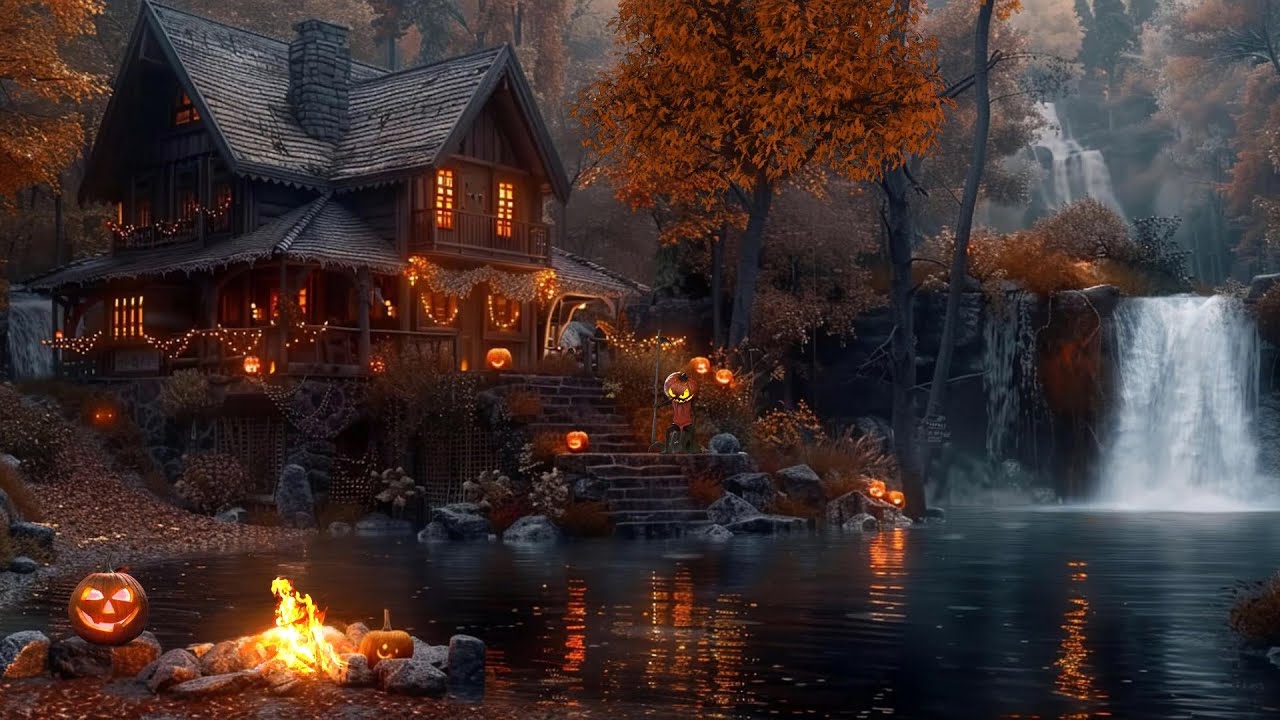 Cozy Fall Halloween Atmosphere | Soothing Fireplace and Gentle Nature ...