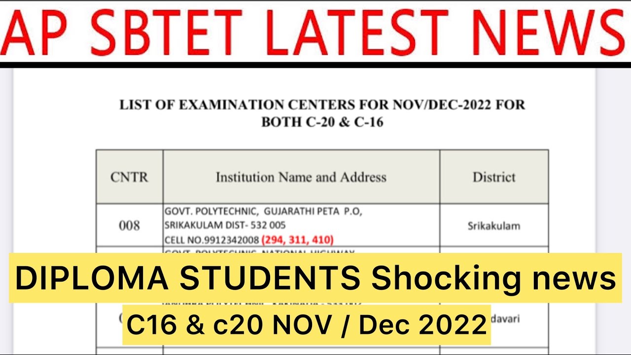 Ap Diploma Exam centres List Released | c16 & c20 Nov/dec 2022 - YouTube