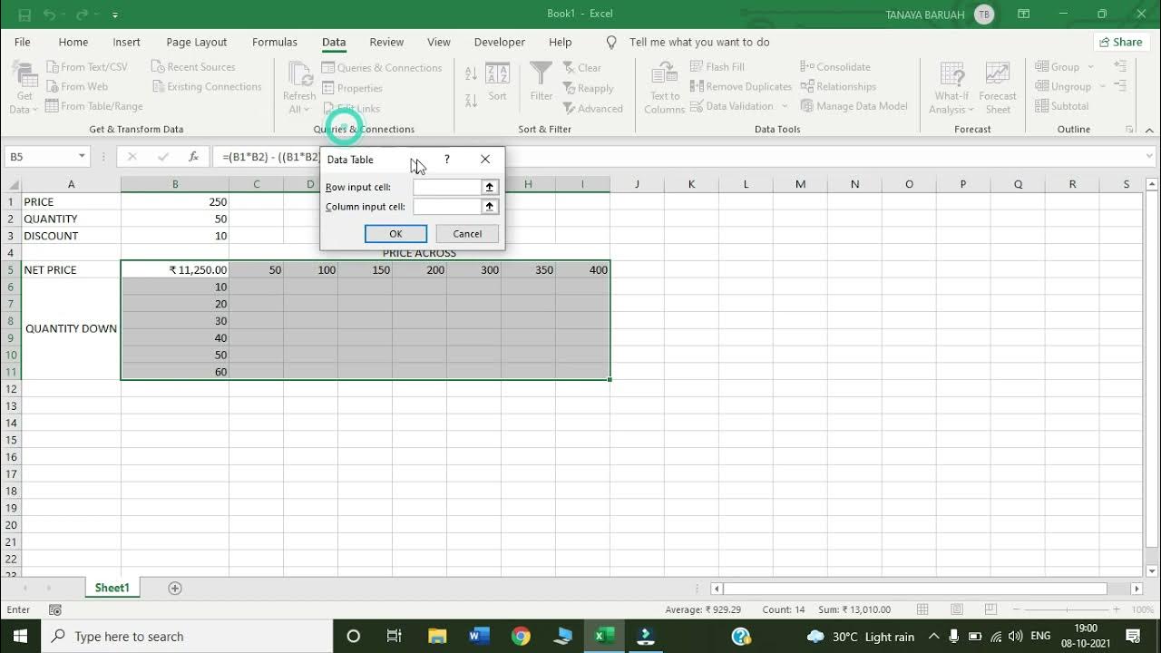 DATA TABLE | MS EXCEL | WHAT IF ANALYSIS - YouTube