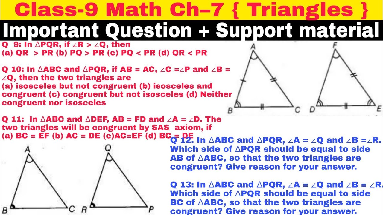 Class 9 Ch-7 Q 9 to Q 13 | Triangles | Important Question | Support ...