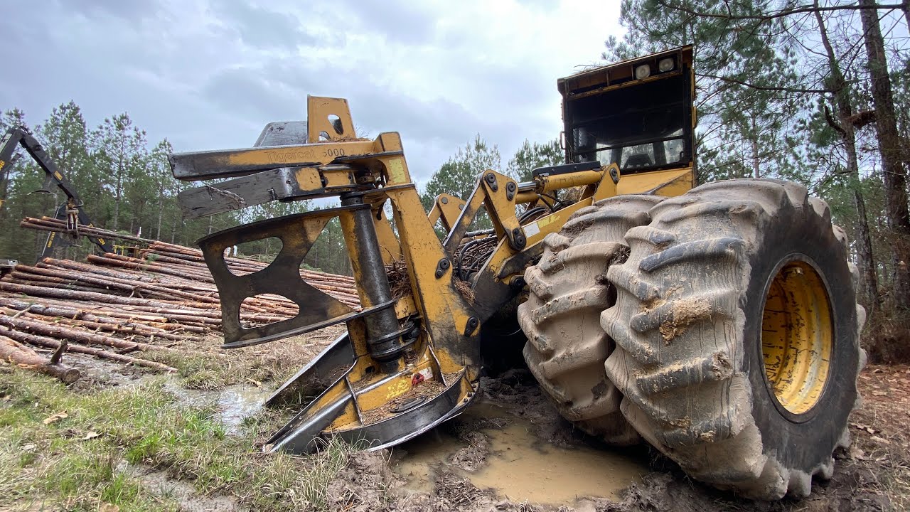 Tigercat Feller Buncher Cutting a Landing Area - YouTube
