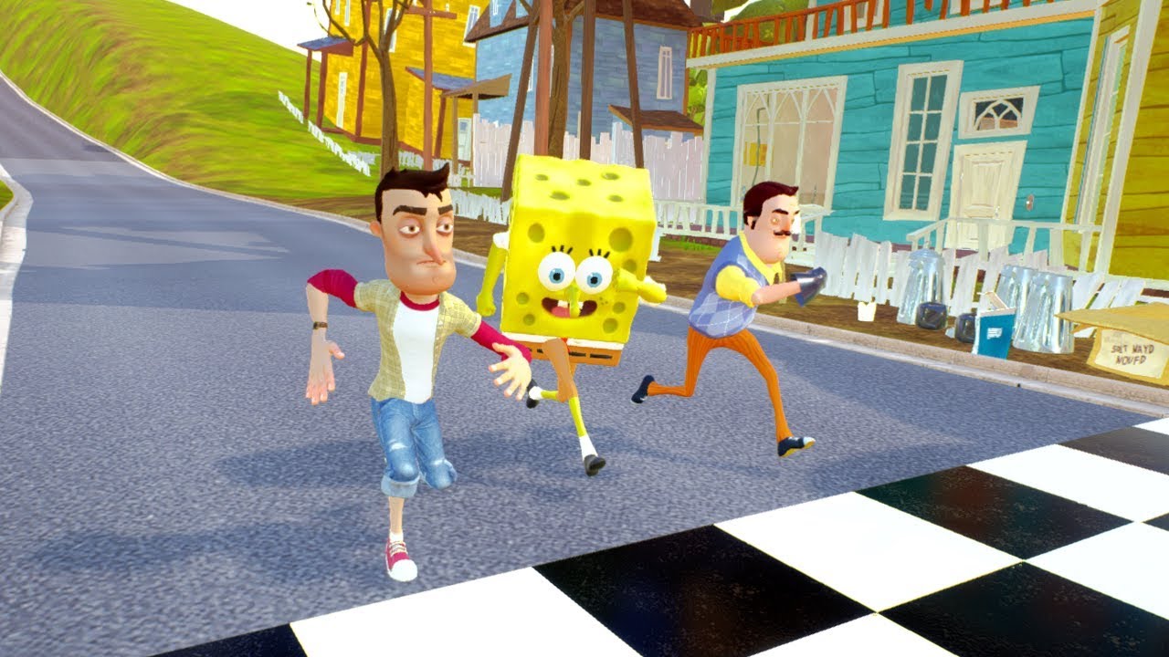 PLAYER VS SPONGEBOB VS NEIGHBOR RACES - Hello Neighbor - YouTube