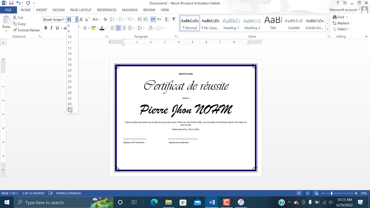Comment créer un certificat / diplome avec Microsoft Word ( Video #1 ...
