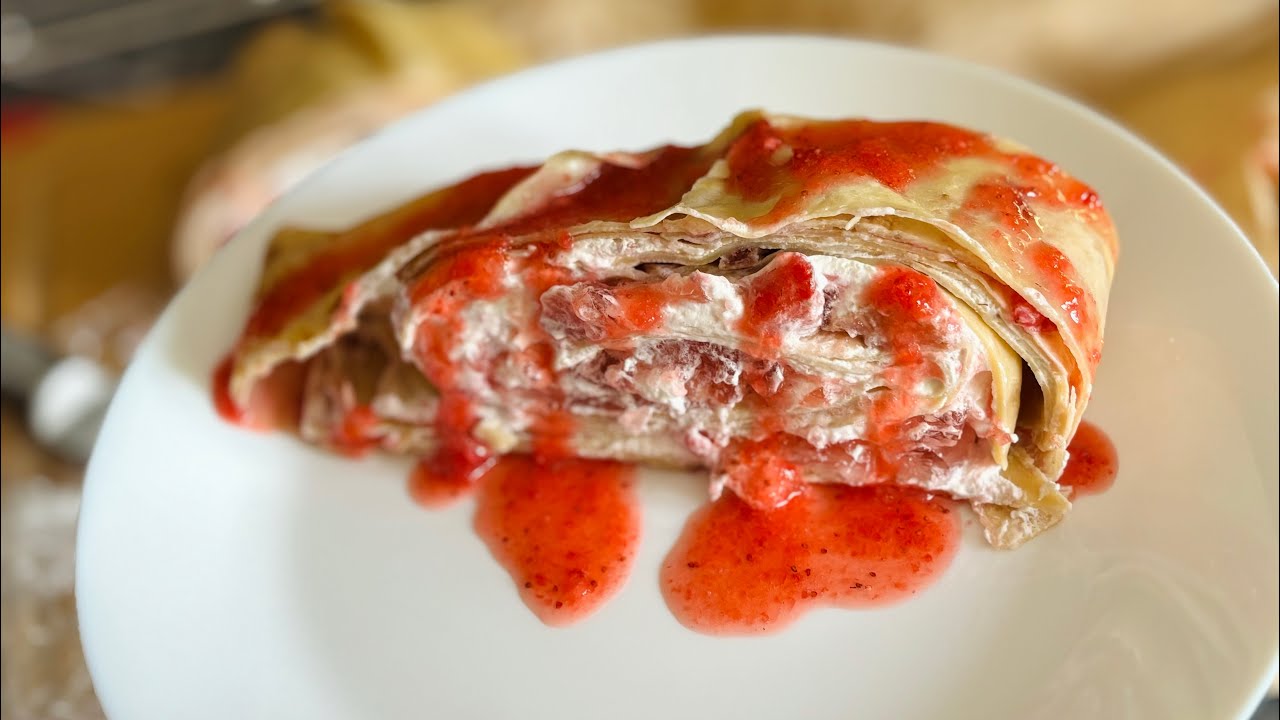 Soft Crepe Rolls with Fresh Strawberry Cream & Jelly 🍓 | Summer ...