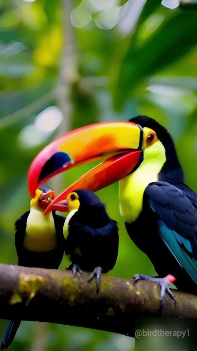 Beautiful Toucan mother bird and its young baby birds - YouTube