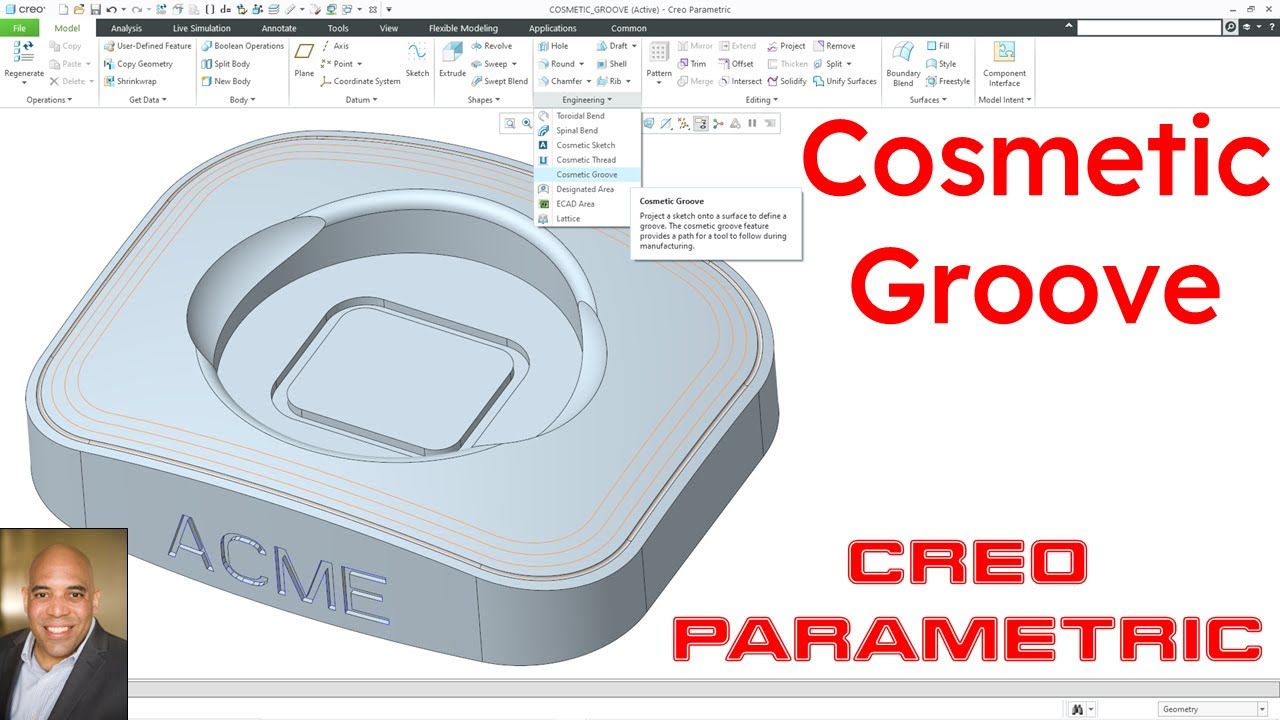 Creo Parametric - Cosmetic Groove - YouTube