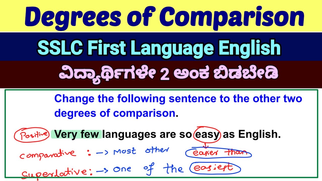 Degrees of Comparison SSLC First Language English Grammar Karnataka 14 ...