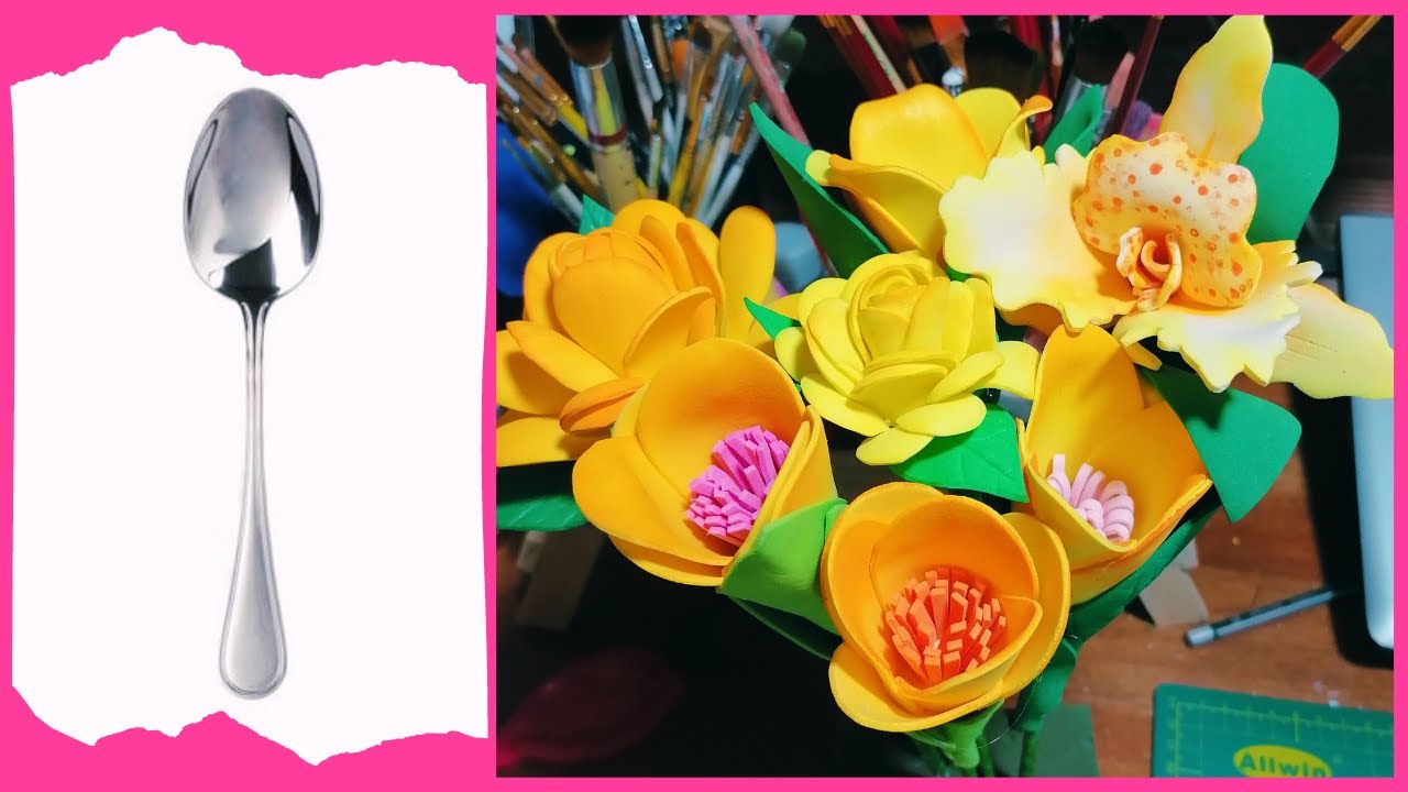COMO HACER FLORES AMARILLAS CON FOAMI/ tulipan de foami - YouTube