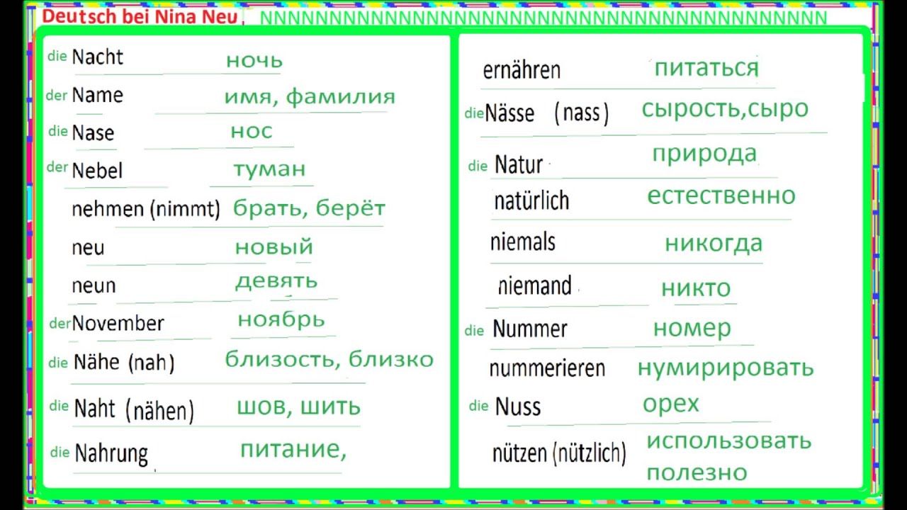 Самые распространенные слова в немецком языке N Youtube