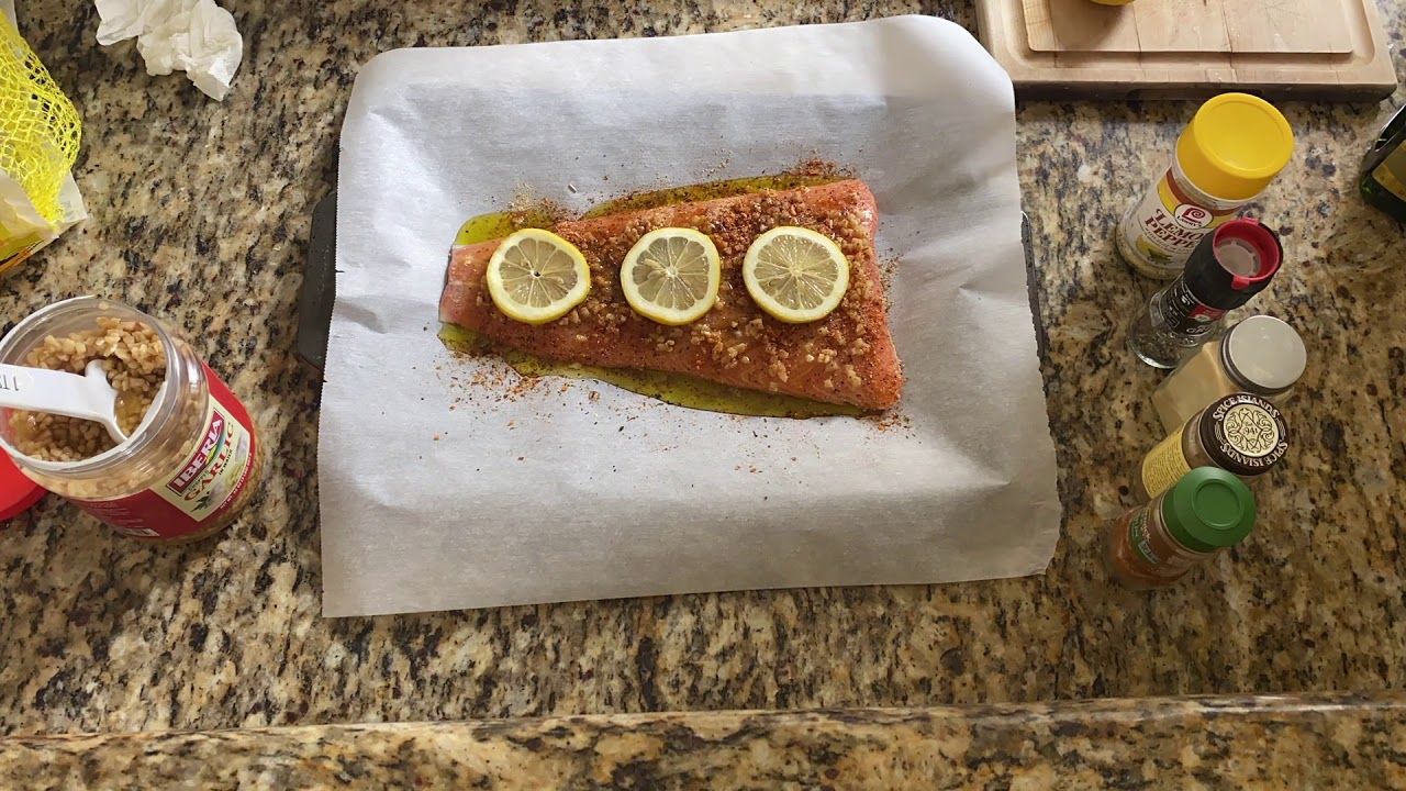 Baked Spiced Ginger Atlantic Salmon with Zesty Turmeric Veggies - YouTube