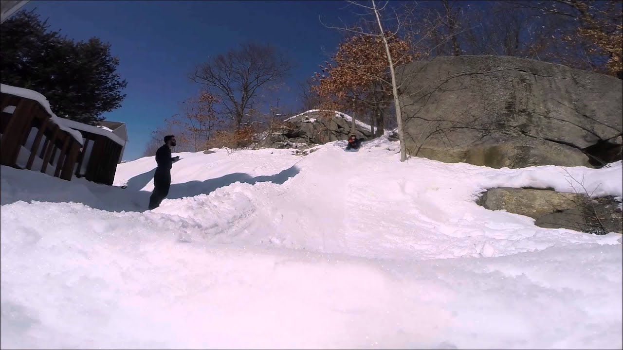 Sled Ramp, back yard cliff luge! Awesome sledding! - YouTube