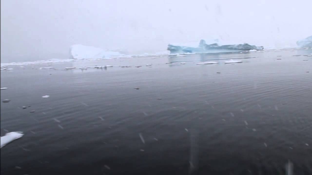Iceberg turning during snow storm by Cuverville Island in Antarctica ...