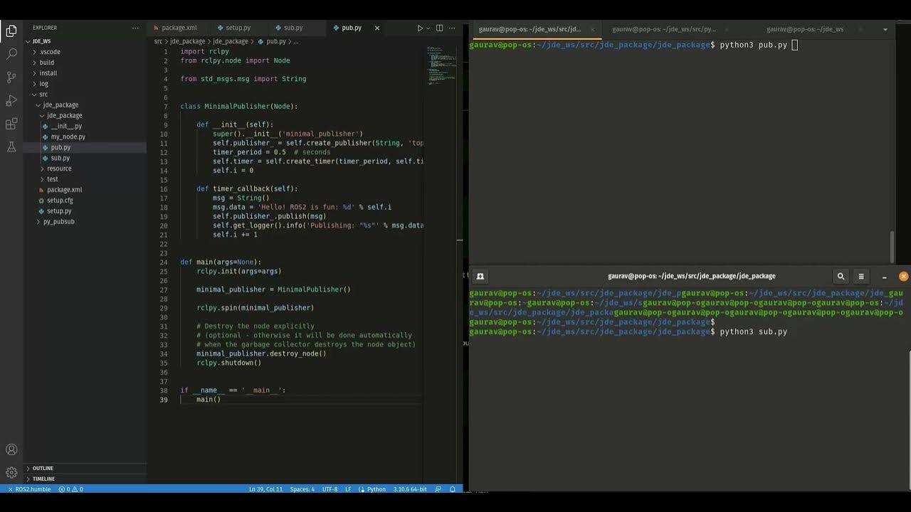 Basic ROS 2 listener-talker demo for task @jderobot - YouTube