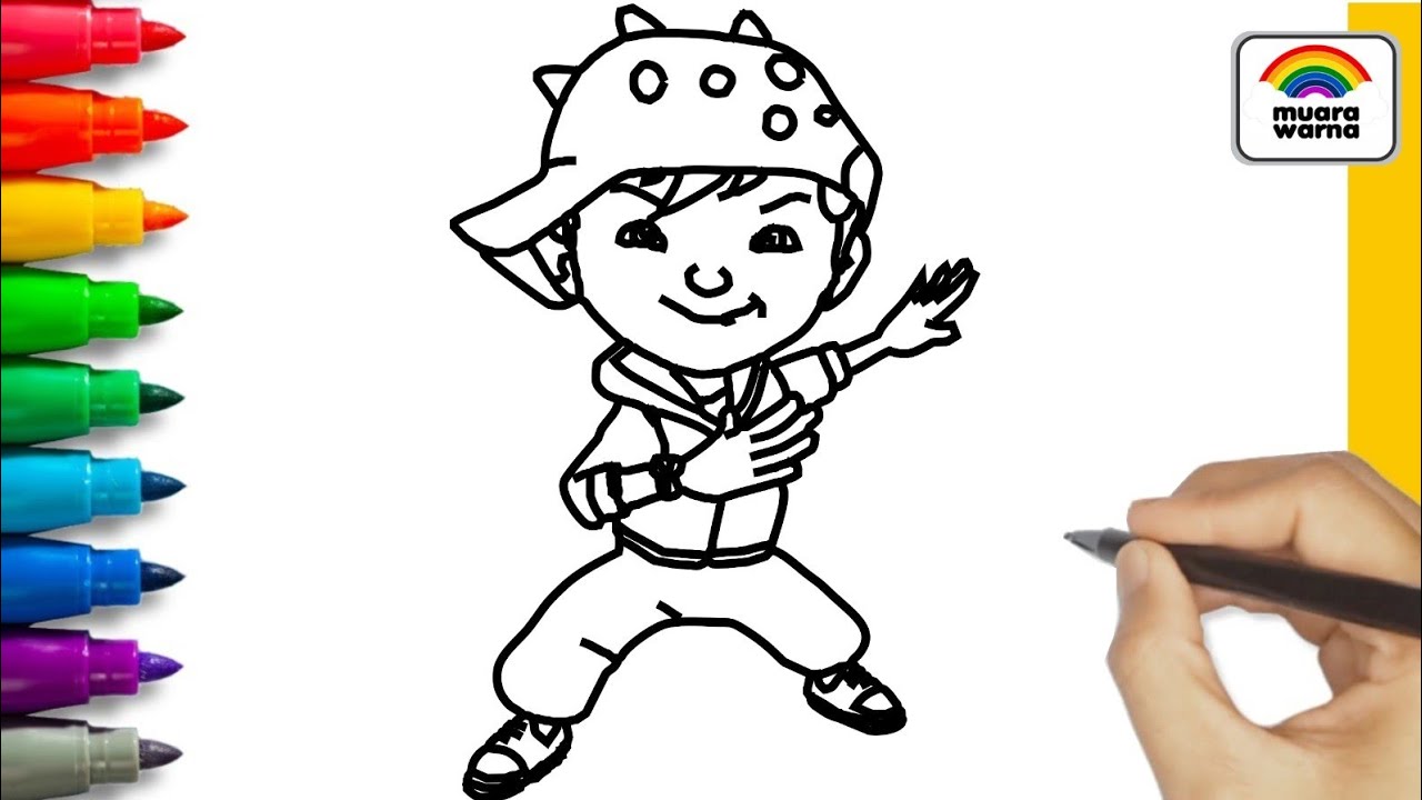 Drawing Boboi Boy, Coloring and Painting for Kids | Learn shapes and ...