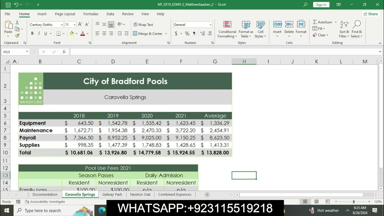 Excel 2019 Module 5 End of Module Project 2 | City of Bradford Pools | NP_EX19_EOM5-2 - YouTube