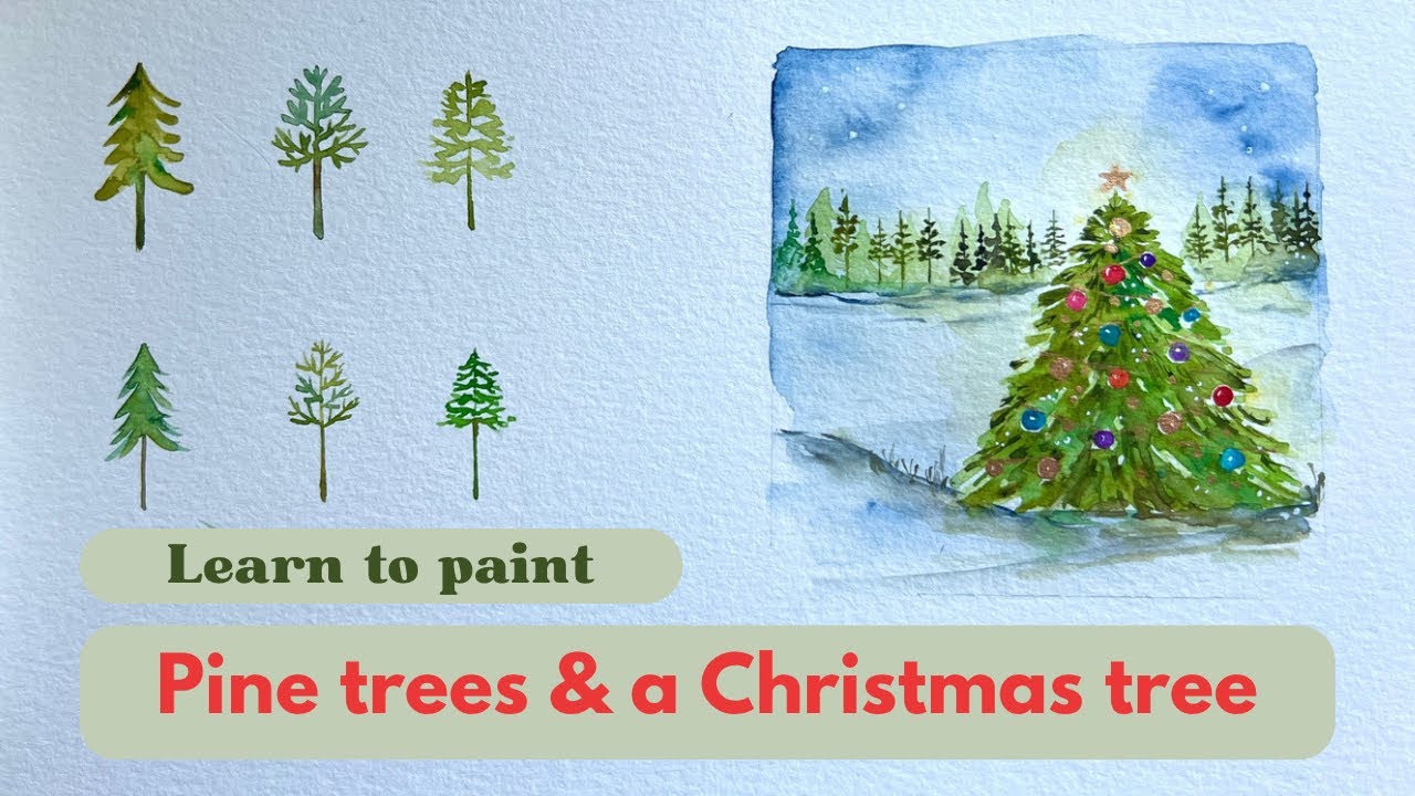 Painting watercolor Christmas Trees Pine 🌲Learn to drawing #youtube # ...