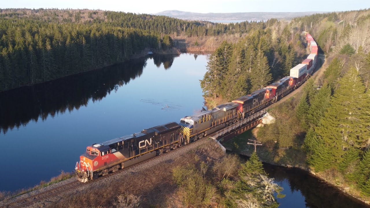 Awesome Aerial 4K View - Golden Hour! Long Stack Train CN 120 passing ...