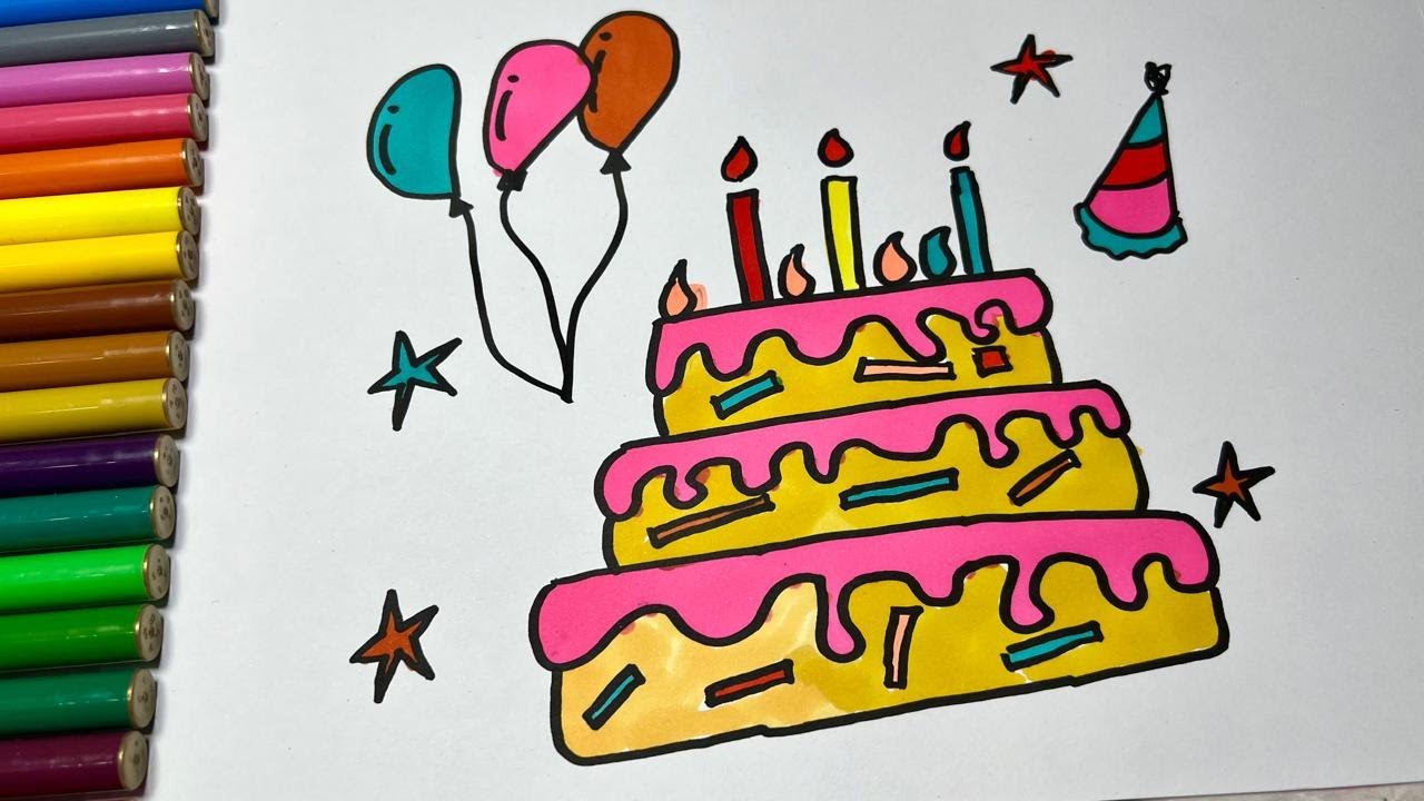 Draw and Color a birthday Cake | Drawing for Kids | Drawing for ...