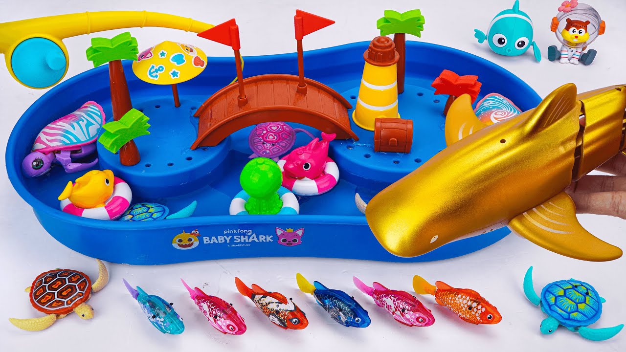 [🦈Toy ASMR🦈] Baby Shark Pinkfong Fishing Water Playset | RC Golden ...
