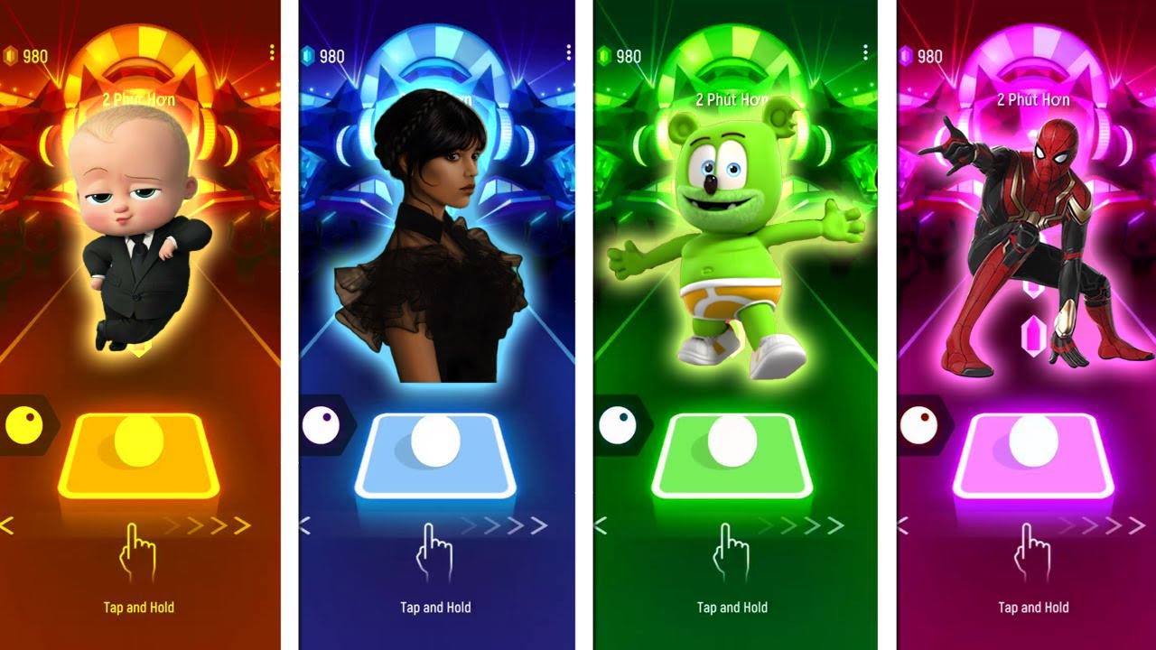 Baby Boss 🆚 Wednesday 🆚 Gummy Bear 🆚 Spider Man | Tiles Hop EDM Rush ...