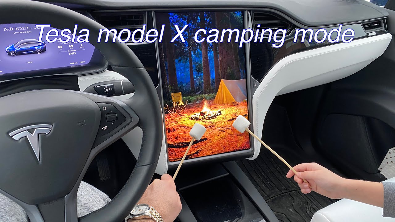 Camping and roasting marshmallows in our Tesla model X. Camp mode and ...
