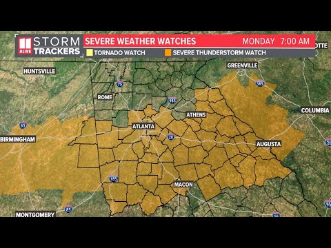 Severe Thunderstorm Watch issued for multiple Georgia counties - YouTube