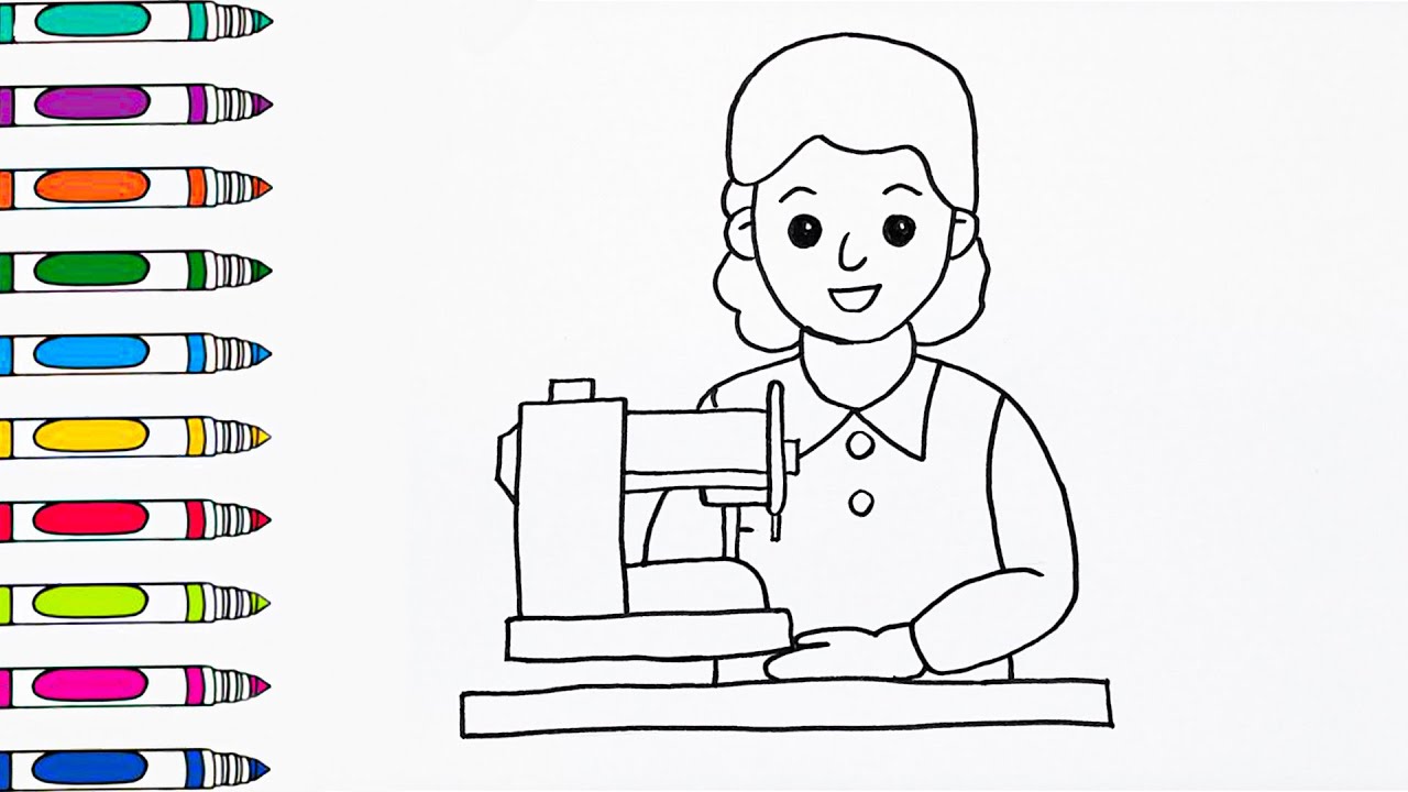 How to Draw a Tailor and Sewing Machine for Kids - YouTube