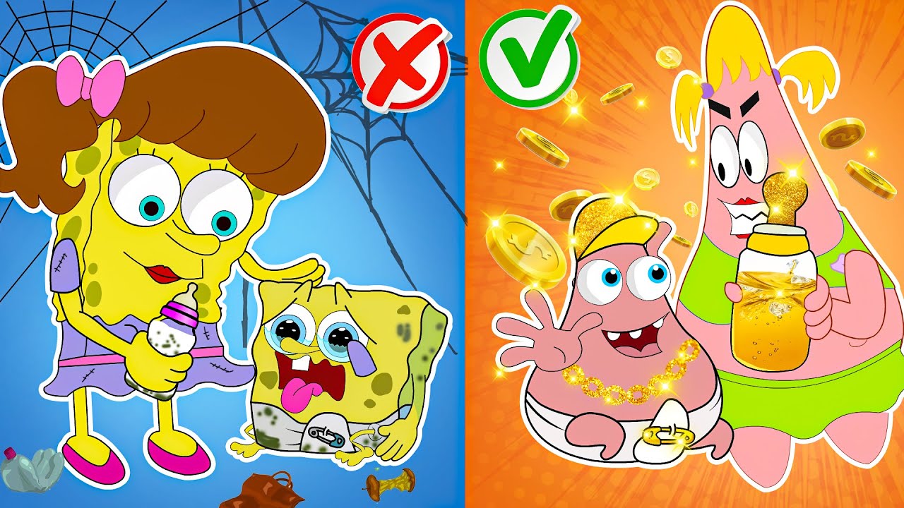 RICH💰 Mom vs BROKE Mom ||😢Poor baby Spongebob Life ||Very Sad Story ...