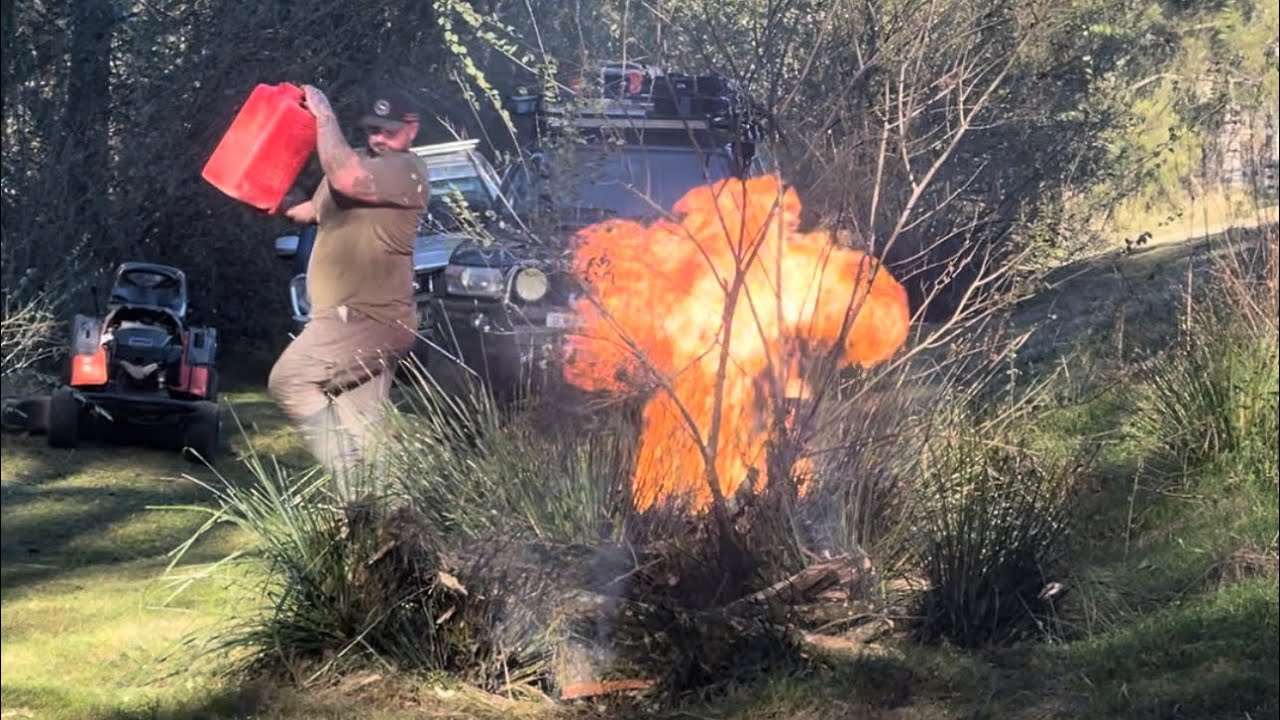 Fire explosion on the farm. I flip the ride on lawn mower and a few ...