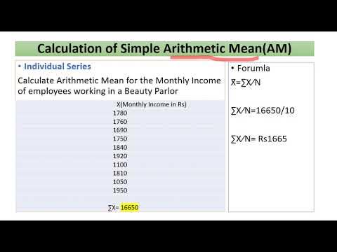 Arithmetic Mean: Calculation in Individual and Discrete Series - YouTube