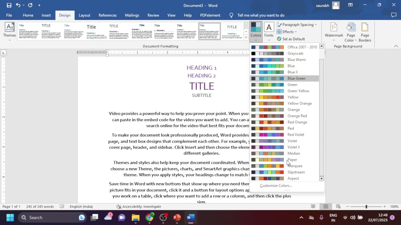 DESIGN TAB In MS WORD YouTube DESIGN TAB In MS WORD YouTube