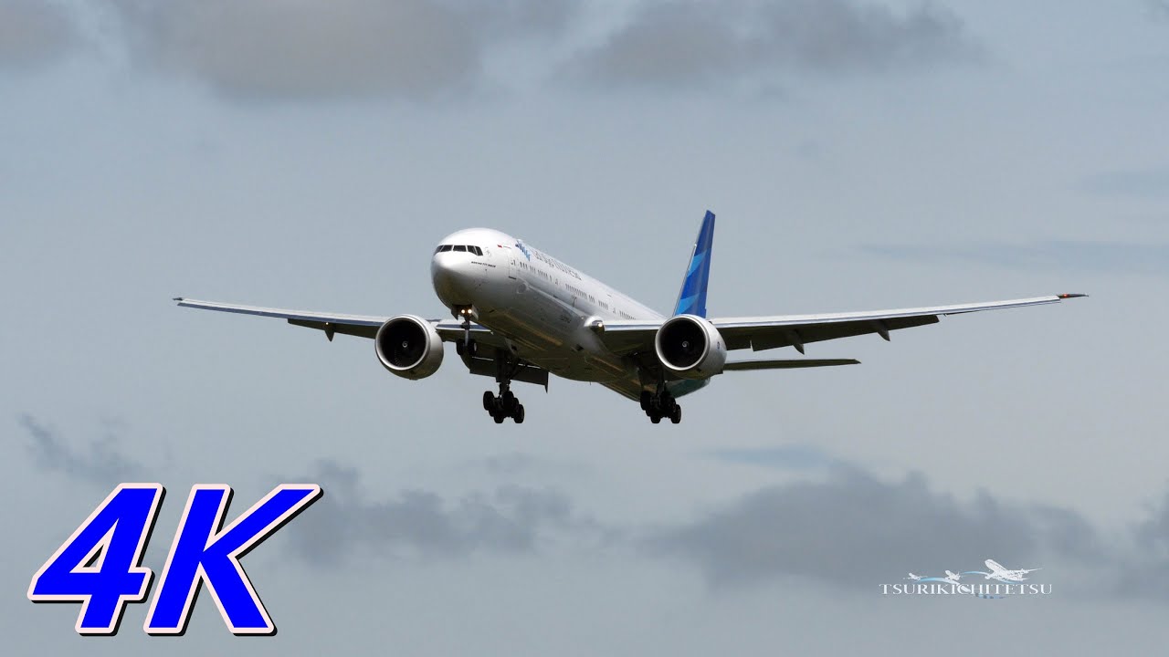【4K】CrossWind Landing Garuda Indonesia B777 〔3U3ER〕 PK-GIF Rwy16L ...