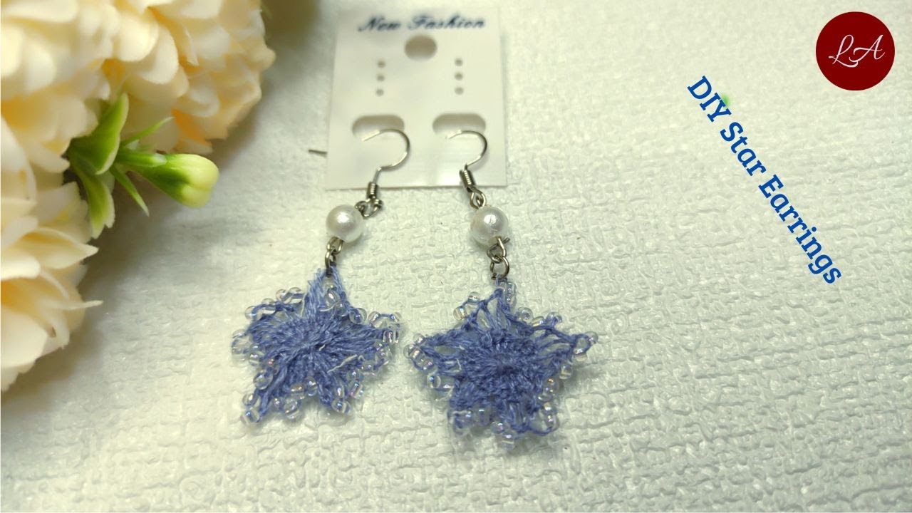 DIY Star Shape Earrings from Thread with Beads || Not Knitting, this is ...