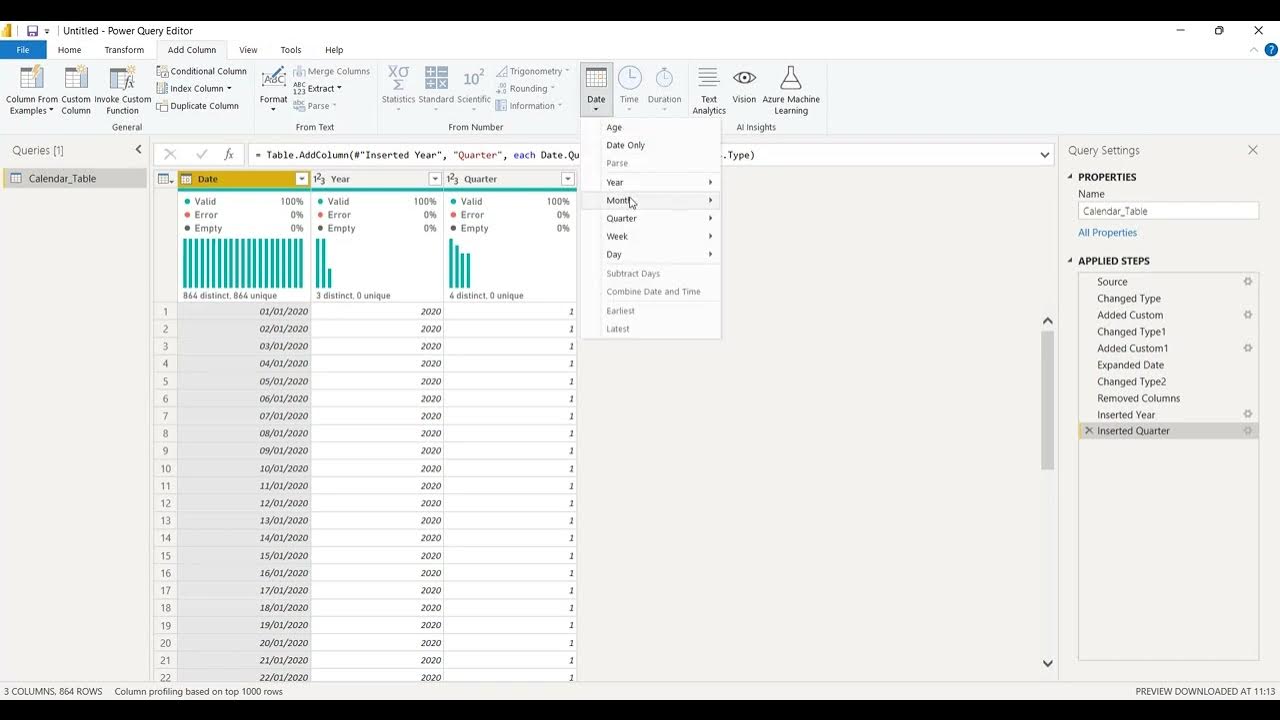 Calendar Table using Power Query | Temidayo Omoniyi - YouTube