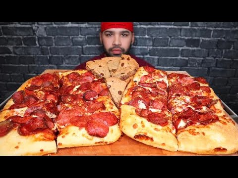ASMR EATING EXTRA PEPPERONI CHEESE PIZZA AND HERSHEY’S CHOCOLATE CHIP ...