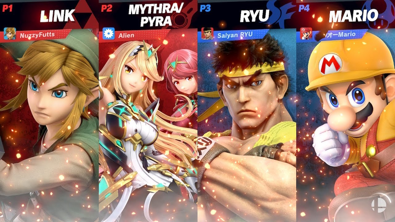 Super Smash Bros Ultimate Link and Mythra/Pyra vs Ryu and Mario - YouTube